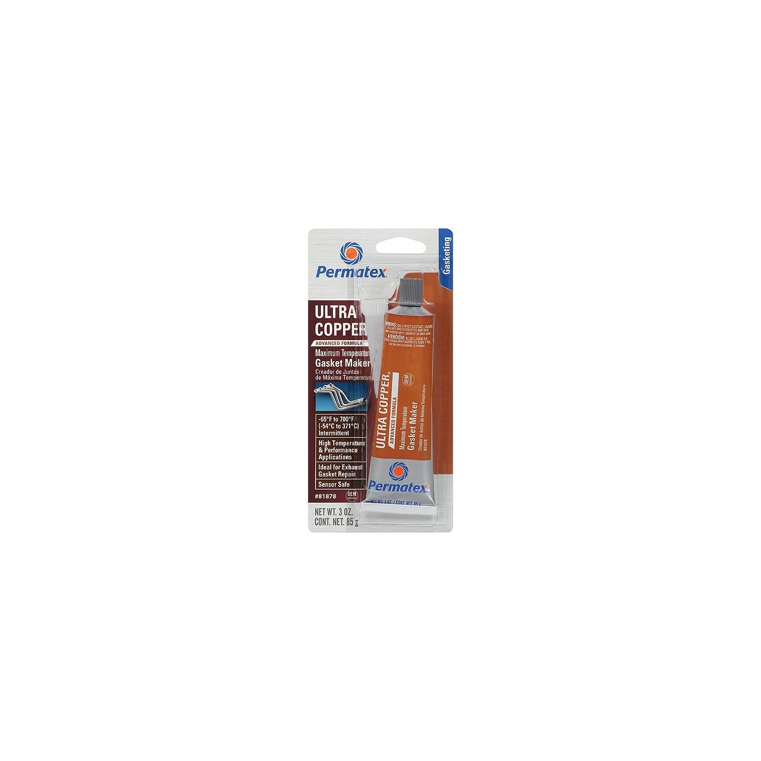 Permatex 81878 Ultra Copper® Hi-Temp RTV Silicone Gasket Maker, 3 oz ...