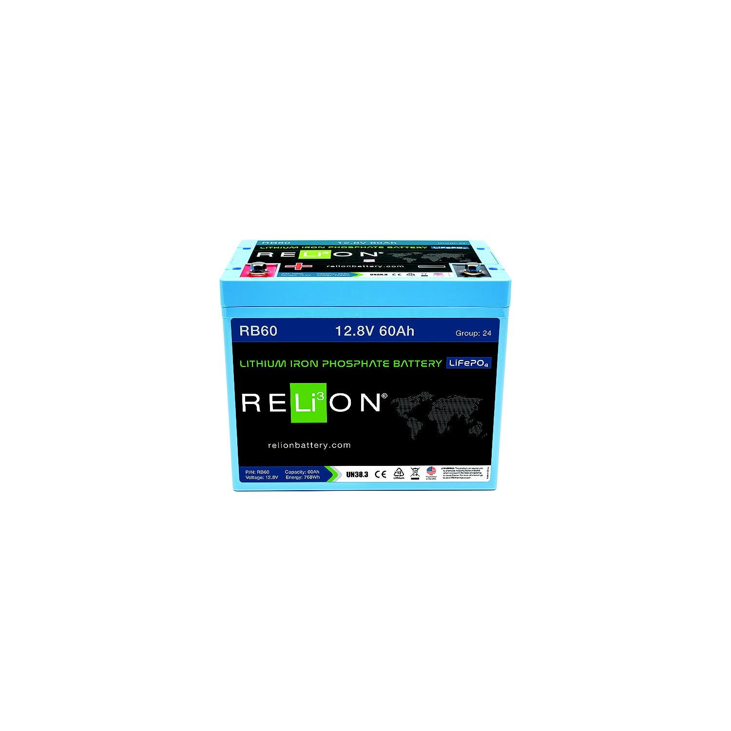 RELiON RB60 LiFePO4 Lithium Iron Phosphate 12V Battery, Group 24 ...